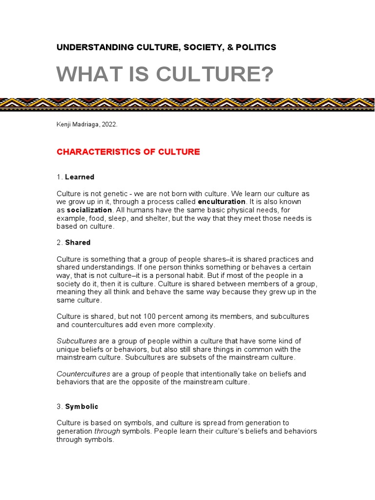 Five Key Characteristics of Culture | PDF | Symbols | Adaptation