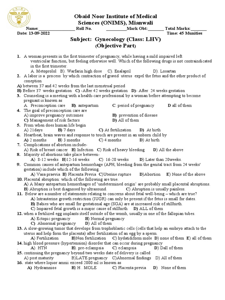 LHV 2022 Test | PDF | Pregnancy | Prenatal Development