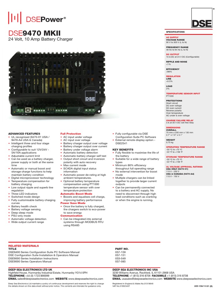 DSE9470 MKII Data Sheet | PDF | Battery Charger | Power Supply