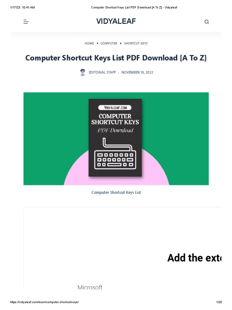 Computer Shortcut Keys List PDF Download (A To Z) - Vidyaleaf | PDF ...