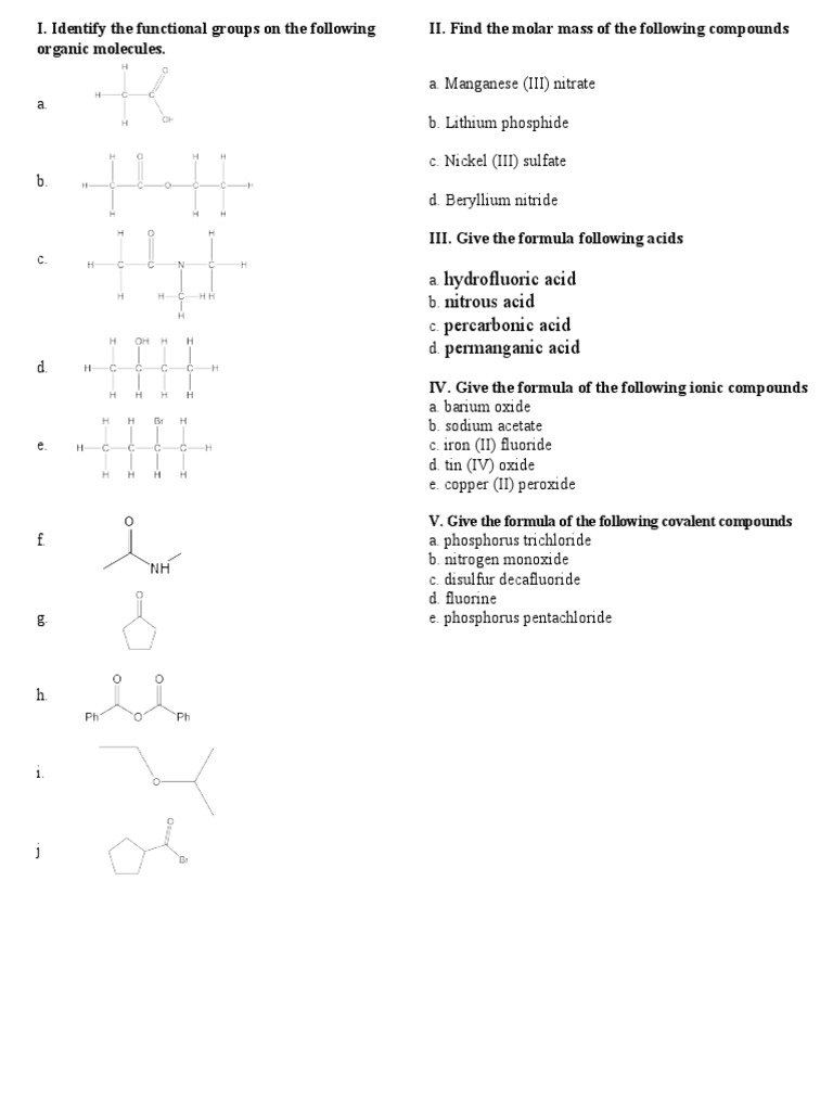 Functional Groups and Compound Formulas | PDF