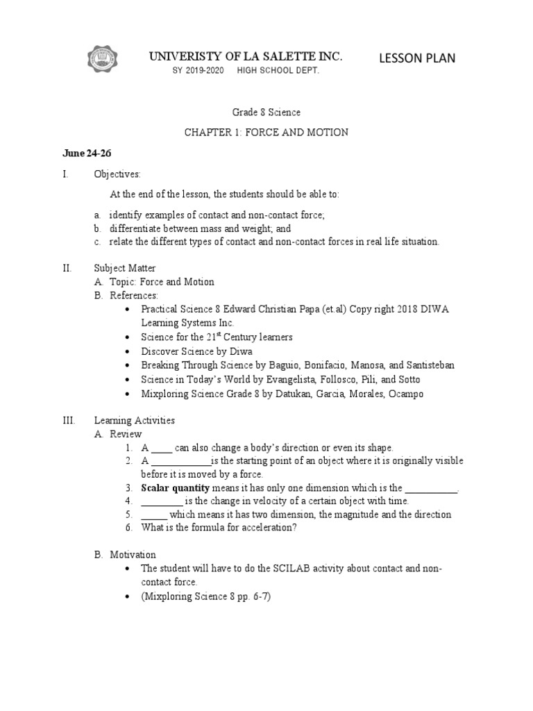Grade 8 Science LESSON 2 ORG | PDF | Force | Metrology