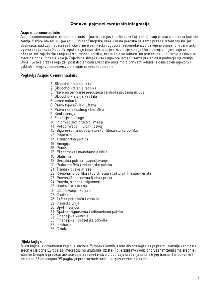 Osnovni Pojmovi Evropskih Integracija | PDF
