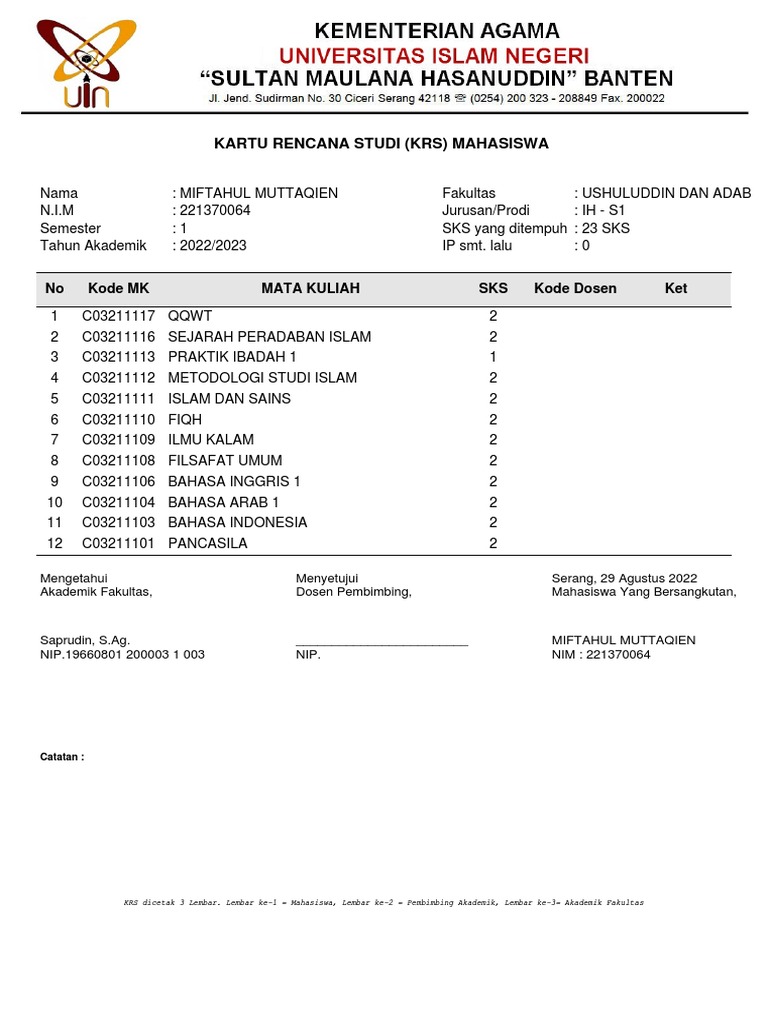 KRS Semester 1 2022 - 2023 | PDF