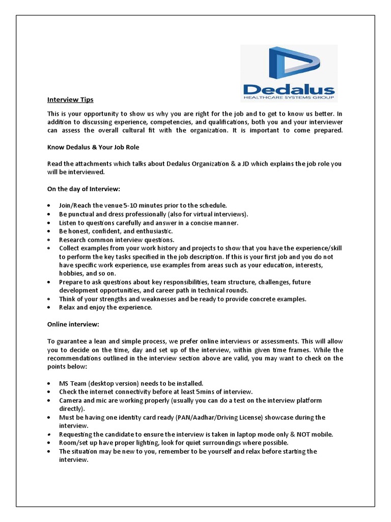 Interview Tips - Dedalus | PDF | Career & Growth | Business