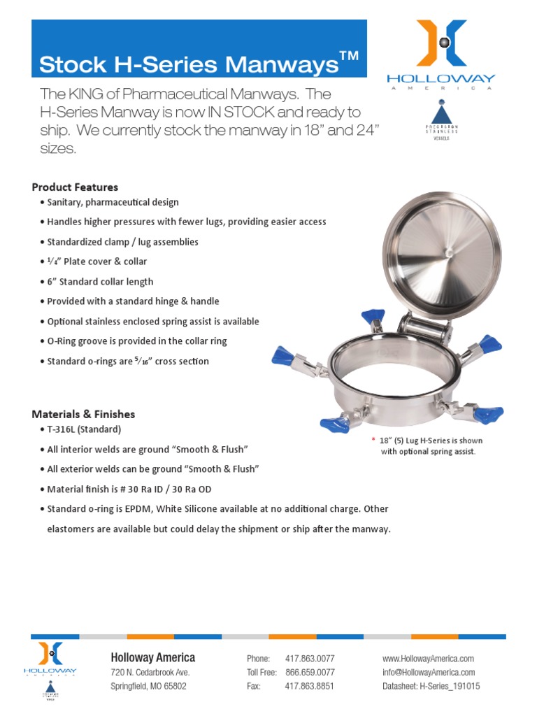 Datasheet - H-Series Manway - Stock Manways - 2021 | PDF | Industrial Processes | Mechanical ...