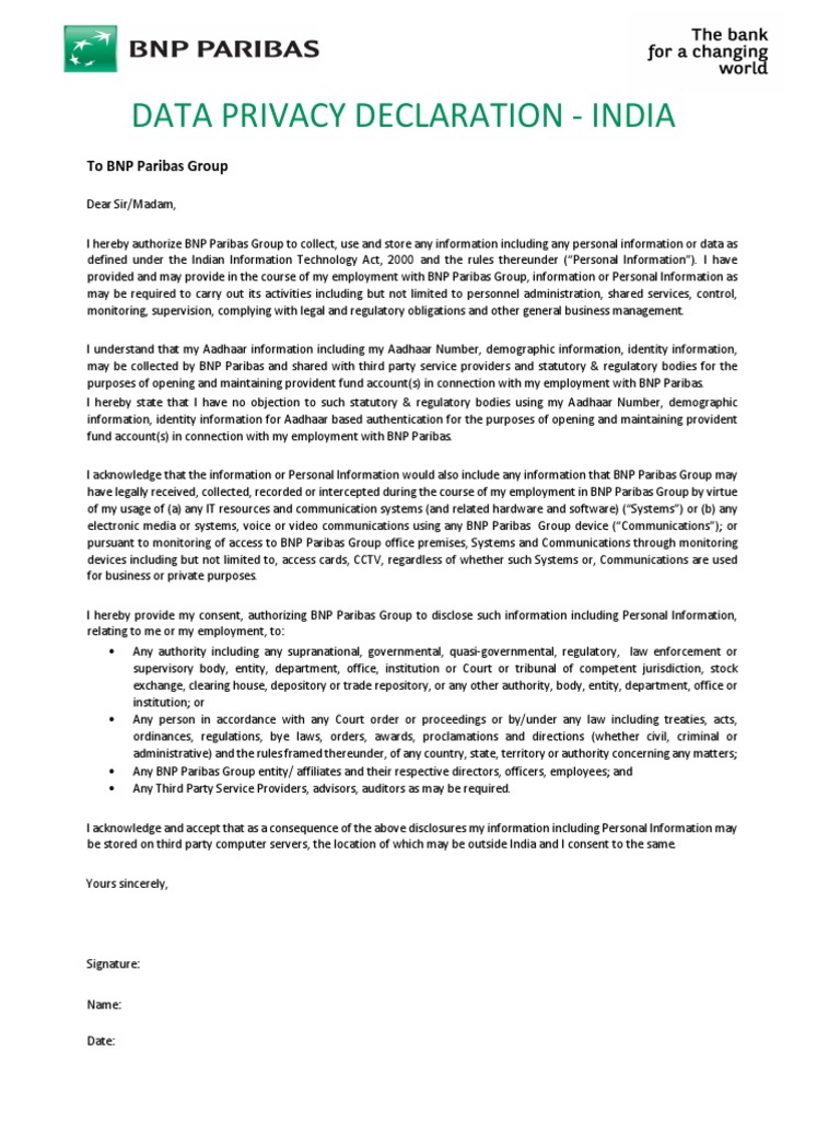 Data Privacy Declaration India v2 | PDF | Information | Privacy