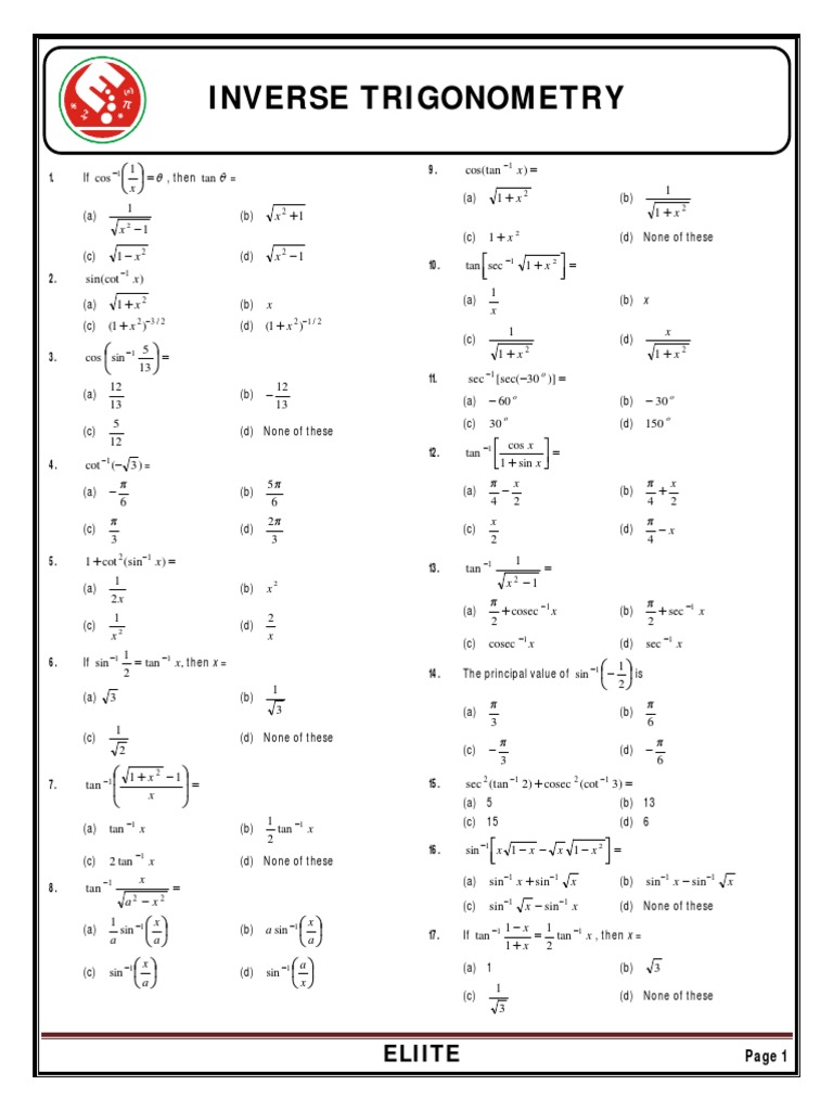 Inverse Trigonometry PDF | PDF | Trigonometric Functions | Combinatorics
