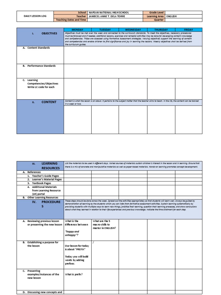 Daily Lesson Log A4 English | Download Free PDF | Teaching Method ...