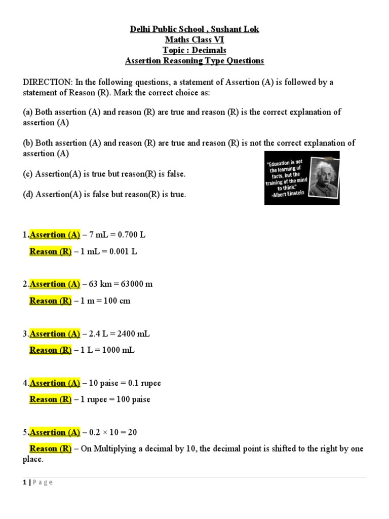 Class 6 Math AR Questions Decimals | PDF