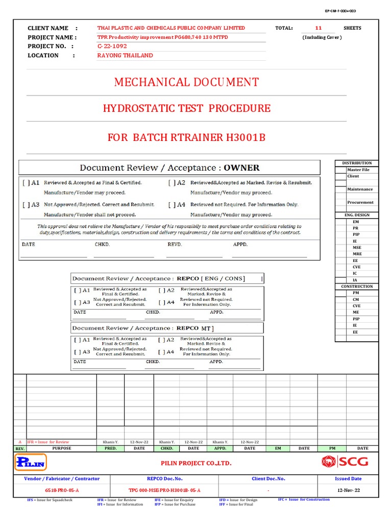 Hydrostatic Test Procedure | PDF | Materials | Chemical Engineering