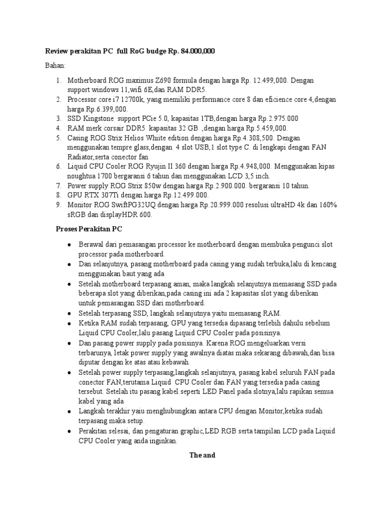 Review Perakitan PC Full RoG Budge RP | PDF