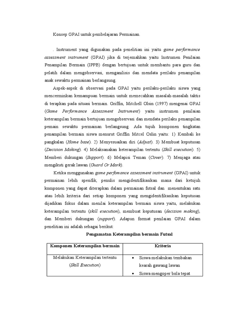 Konsep GPAI Untuk Pembelajaran Permainan | PDF