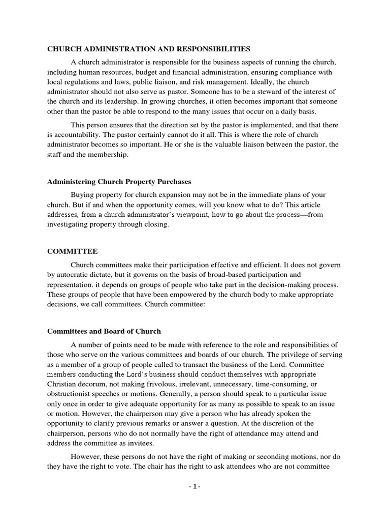 Church Administrator Roles and Duties | PDF | Payments | Committee