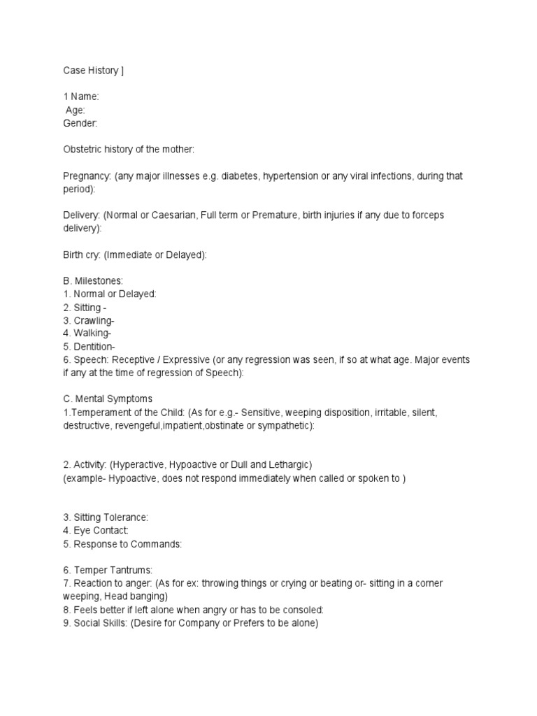 Autism Case Performa | PDF