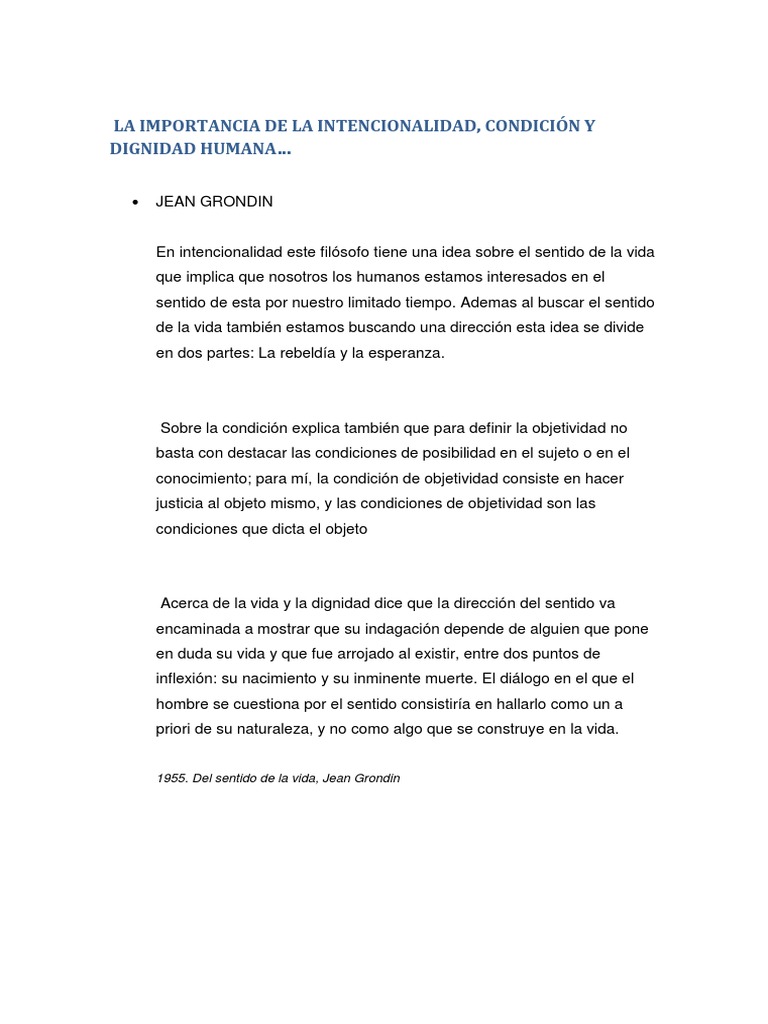 La Importancia de La Intencionalidad | PDF | Libertad | Objetividad ...