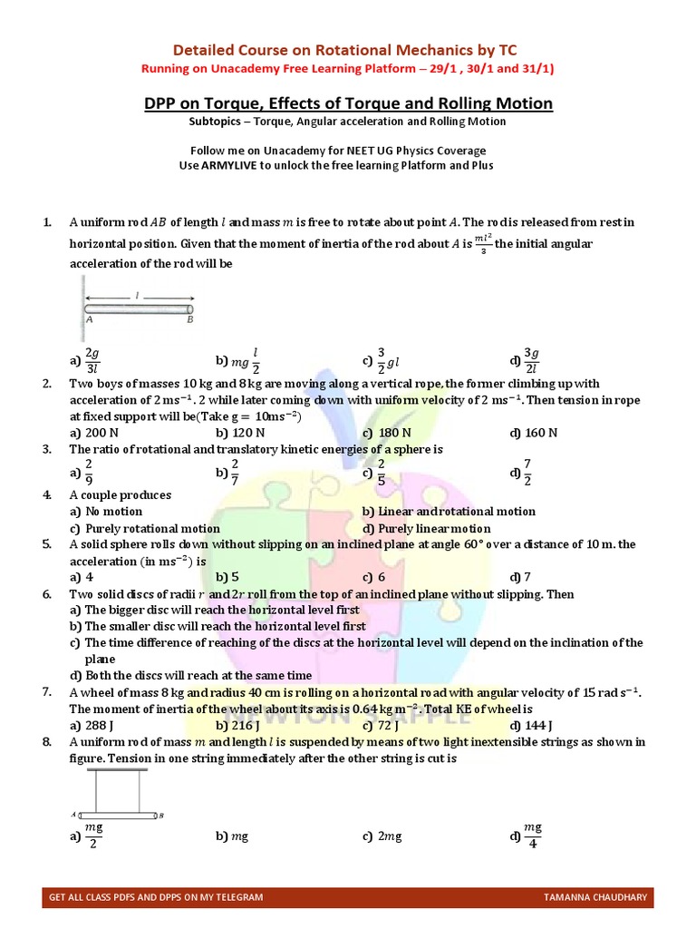 DPP - 3 - 3 in Rotational Mechanics | Download Free PDF | Rotation Around A Fixed Axis | Torque