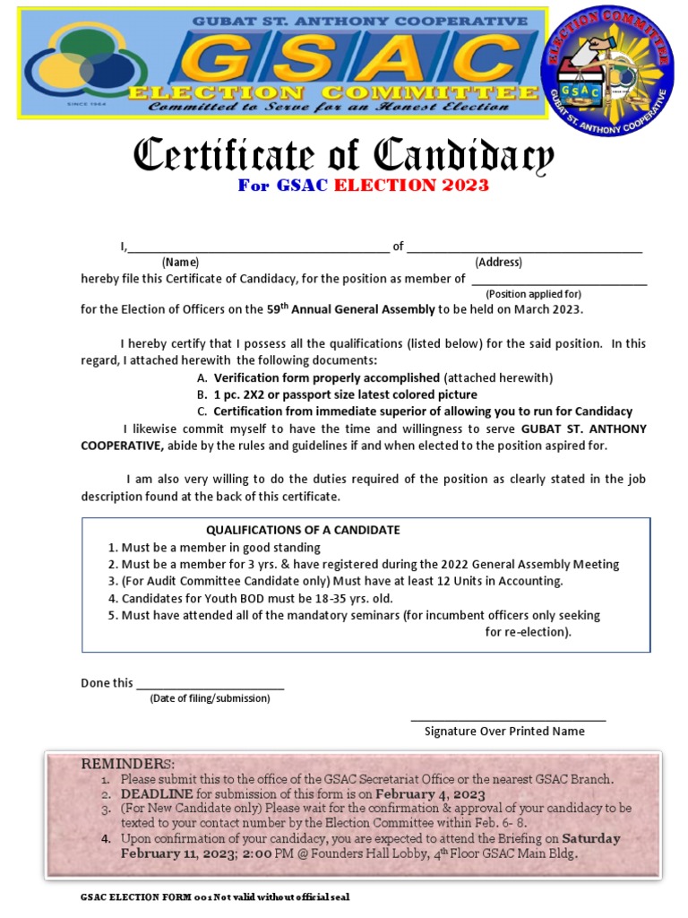 Gsac FINAL COC FOR 2023 | PDF | Government