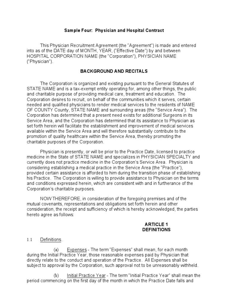 Physician Hospital Contract | PDF | Employment | Bankruptcy