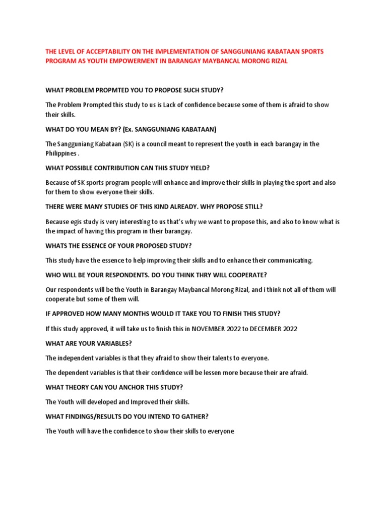 The Level of Acceptability On The Implementation of Sangguniang ...