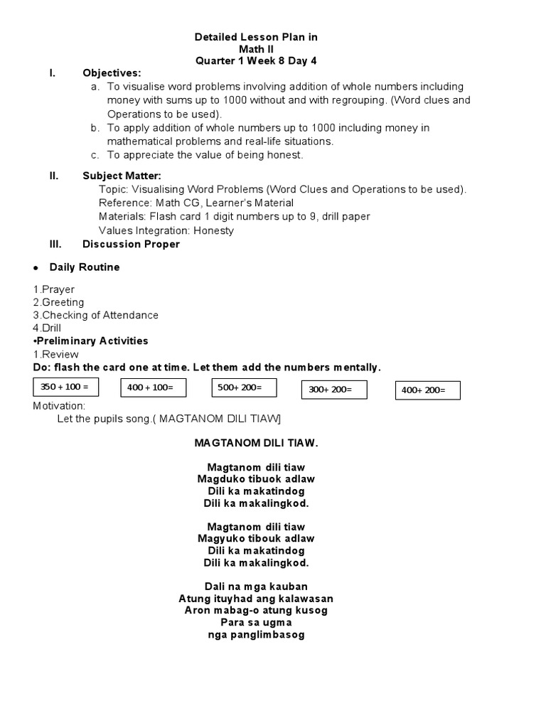 Detailed Lesson Plan in MaTH 2 FINAL | PDF | Learning | Cognition