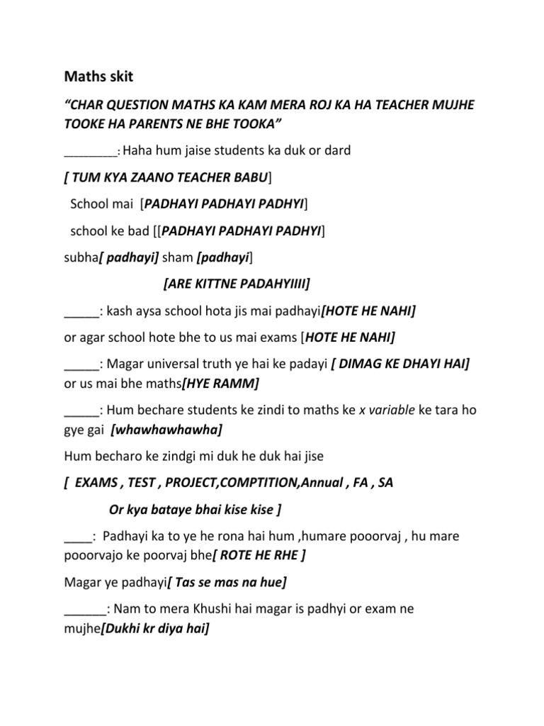 Maths Skit Script | PDF