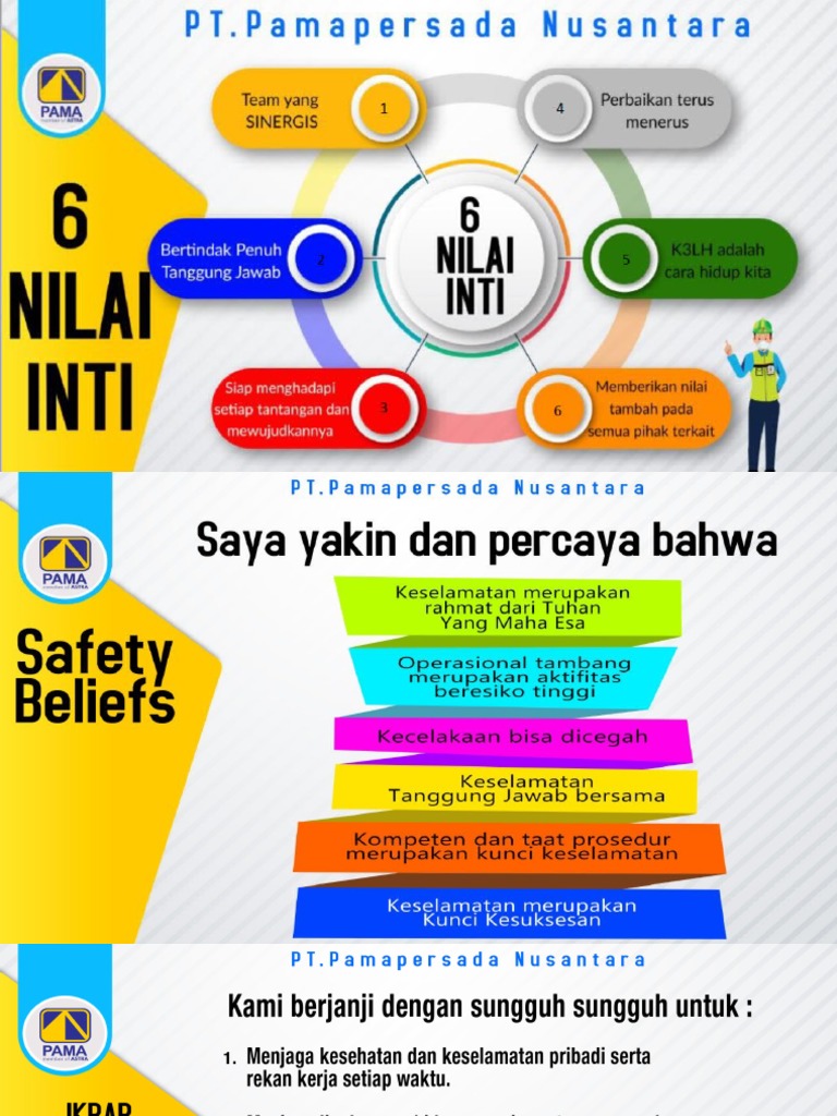 6 Nilai Inti PAMA Safety Beliefe Ikrar KPLH 6 Pedoman Bekerja Aman & Selamat | PDF