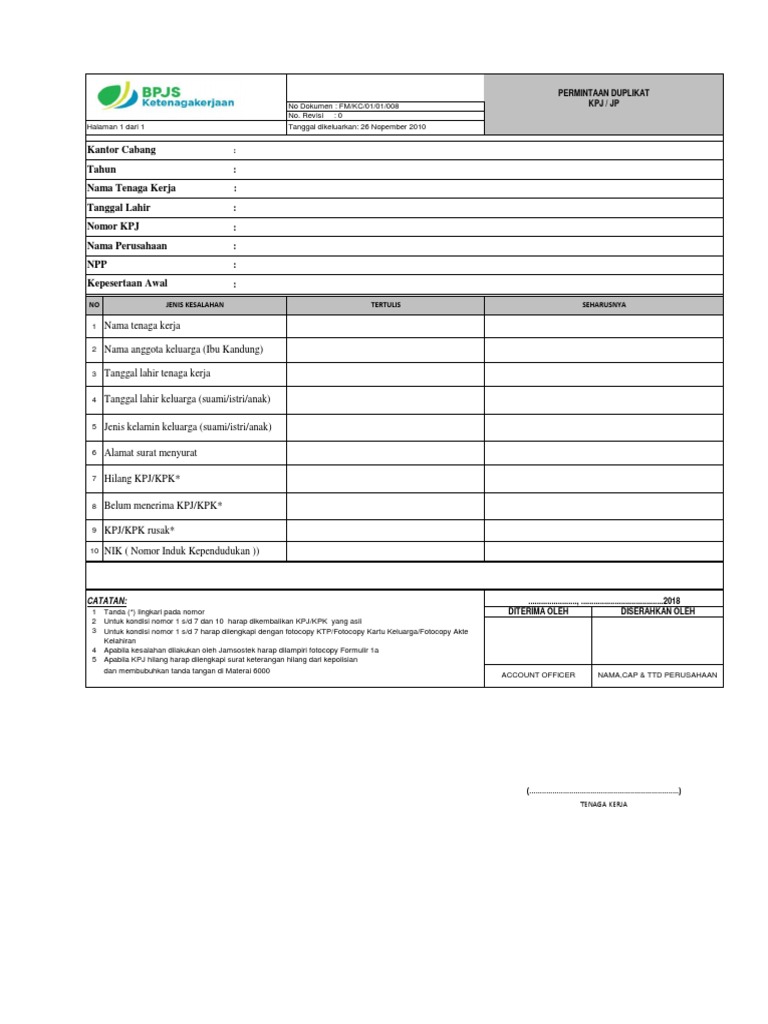 Permohonan Duplicat KPJ Jamsostek | PDF