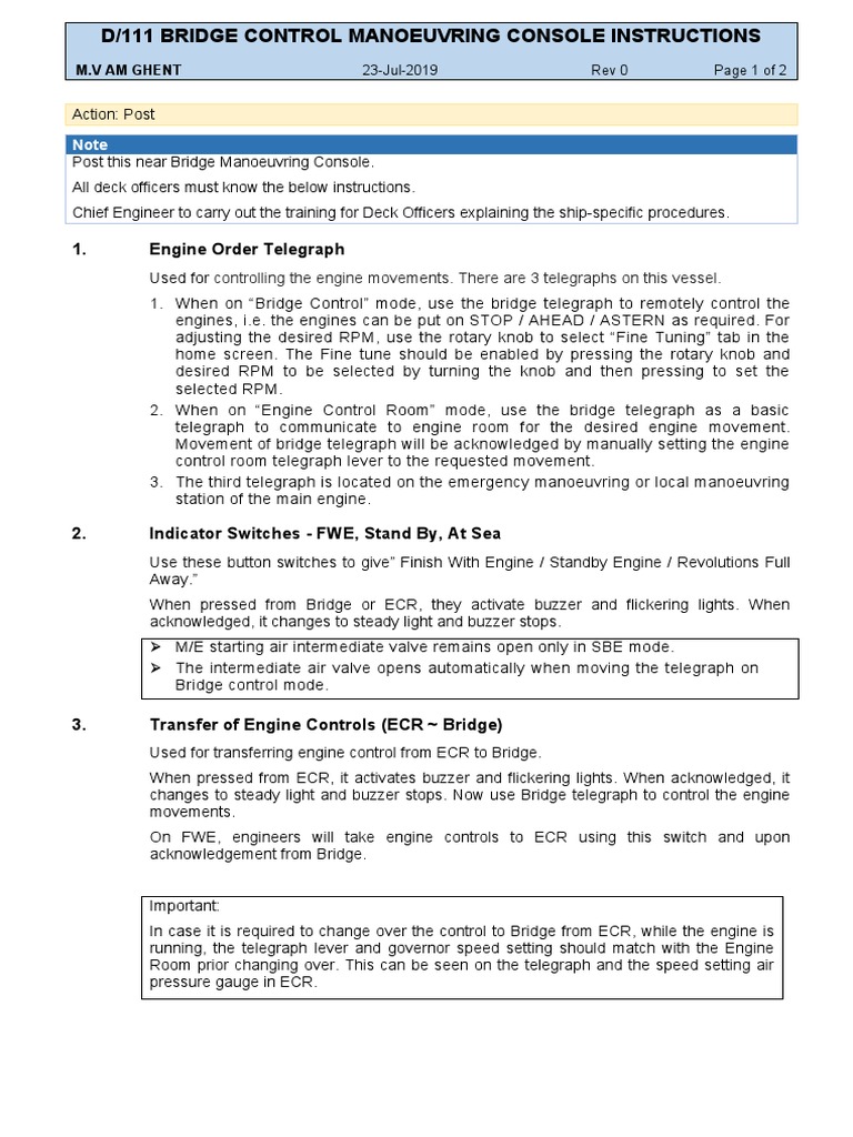 D-111 Bridge Control Manoeuvering Console Instructions | PDF ...
