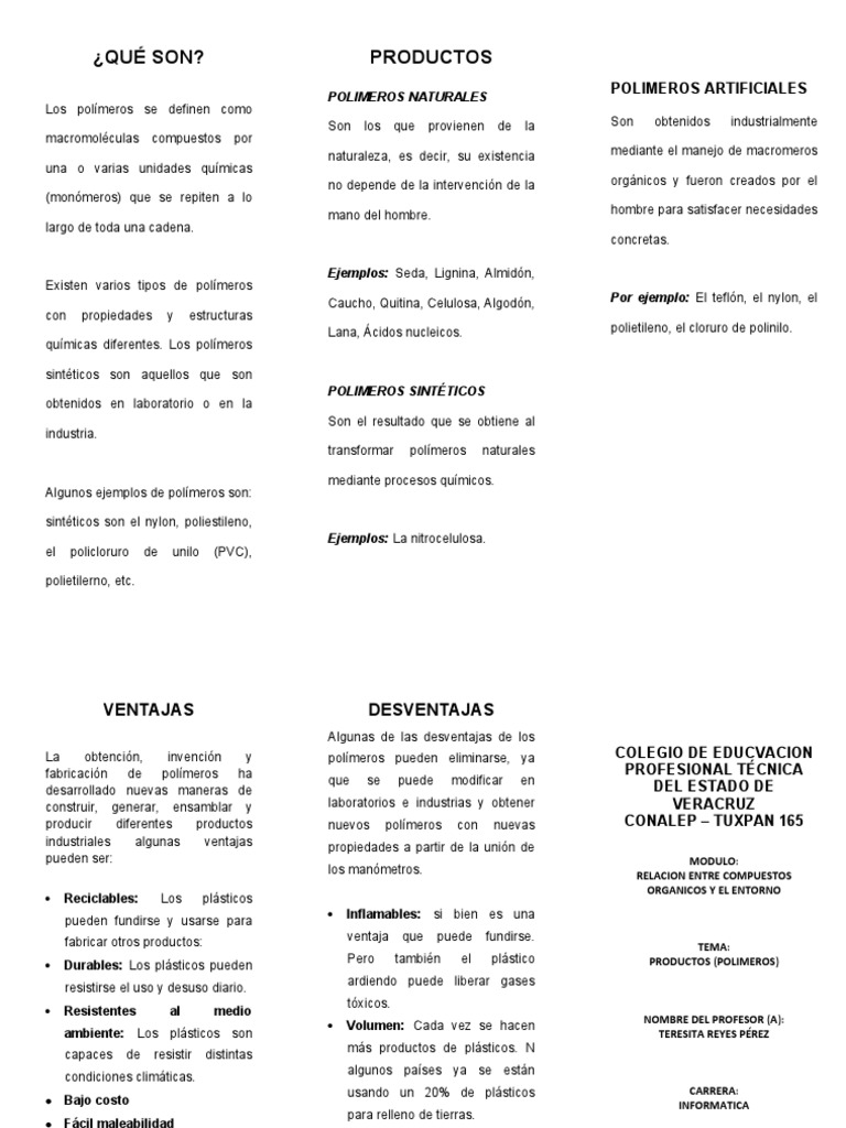 triptico quimica ingrod | PDF | Polímeros | Química