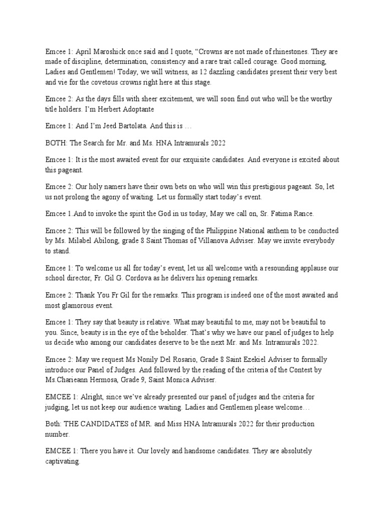 Mr. and Ms Intramurals Script | PDF