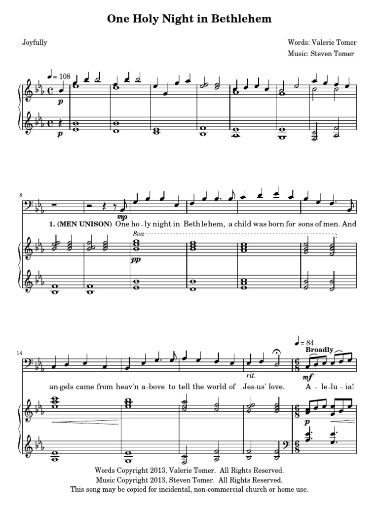 One Holy Night in Bethlehem - Choir | PDF