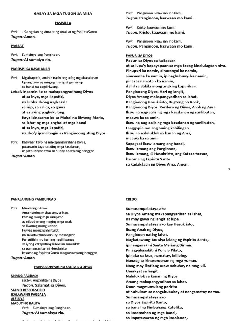 Gabay Sa Pagtugon Sa Misa | PDF