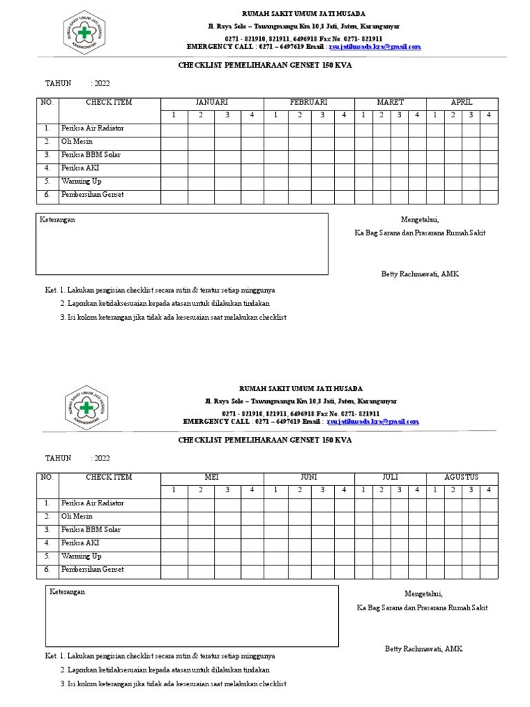 Checklist Genset | PDF