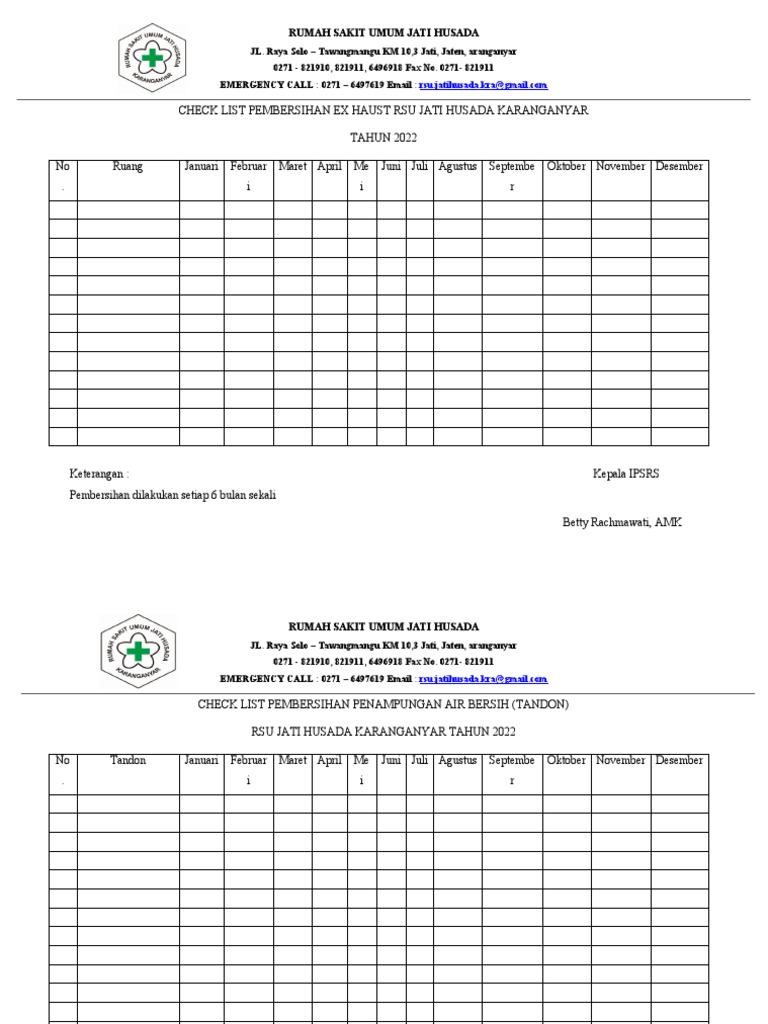 Check List Pembersihan Ex Haust, Tandon Air, Kipas Angin | PDF
