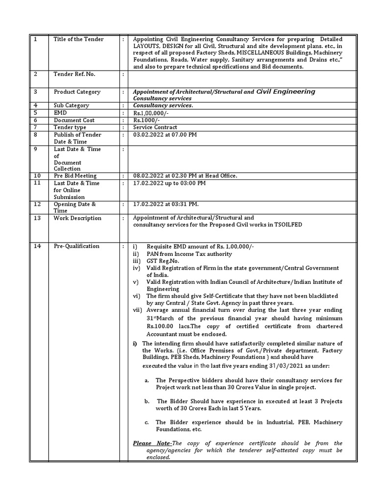 Civil Consultancy Tender TSOILFED | PDF | Arbitration | Specification (Technical Standard)