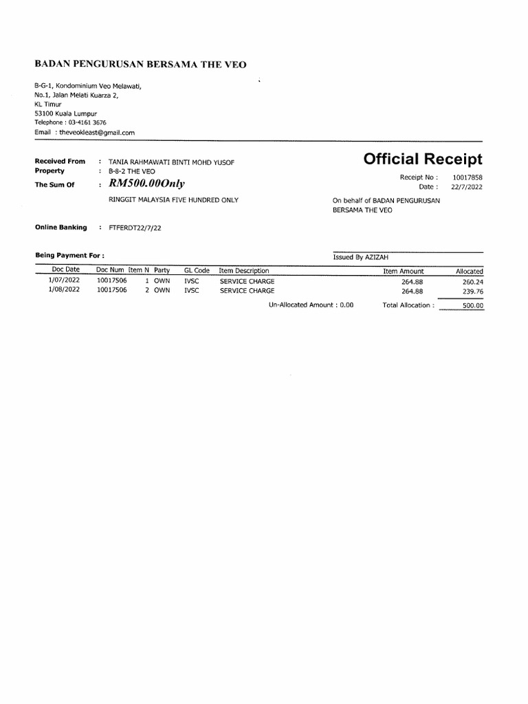 9) JMB Official Receipt | PDF