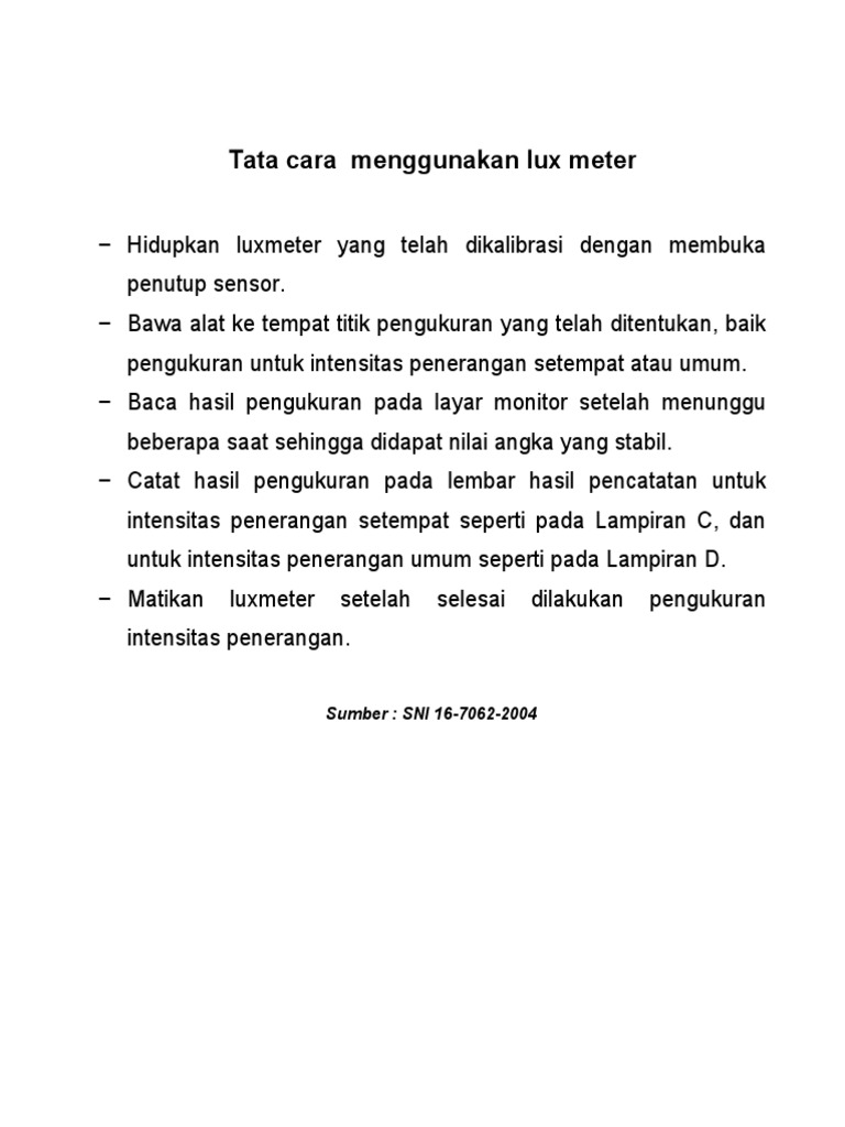 Panduan Penggunaan Lux Meter | PDF | Griya & Taman | Teknologi & Rekayasa