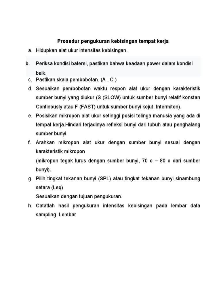 Prosedur Pengukuran KEBISINGAN | PDF
