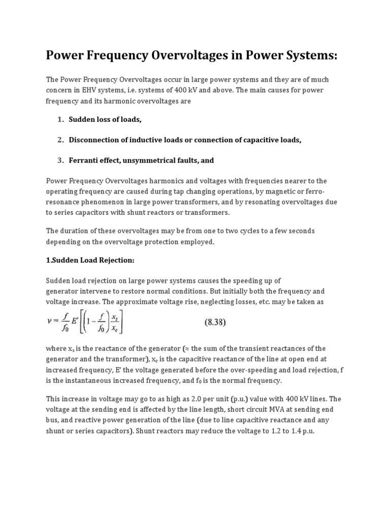 Causes of Power Frequency Overvoltages | PDF
