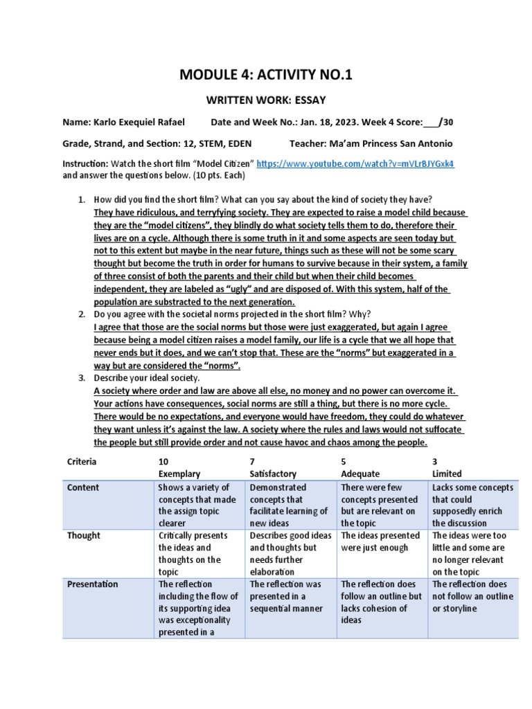 Model Citizen Short Film Analysis Essay | PDF | Career & Growth