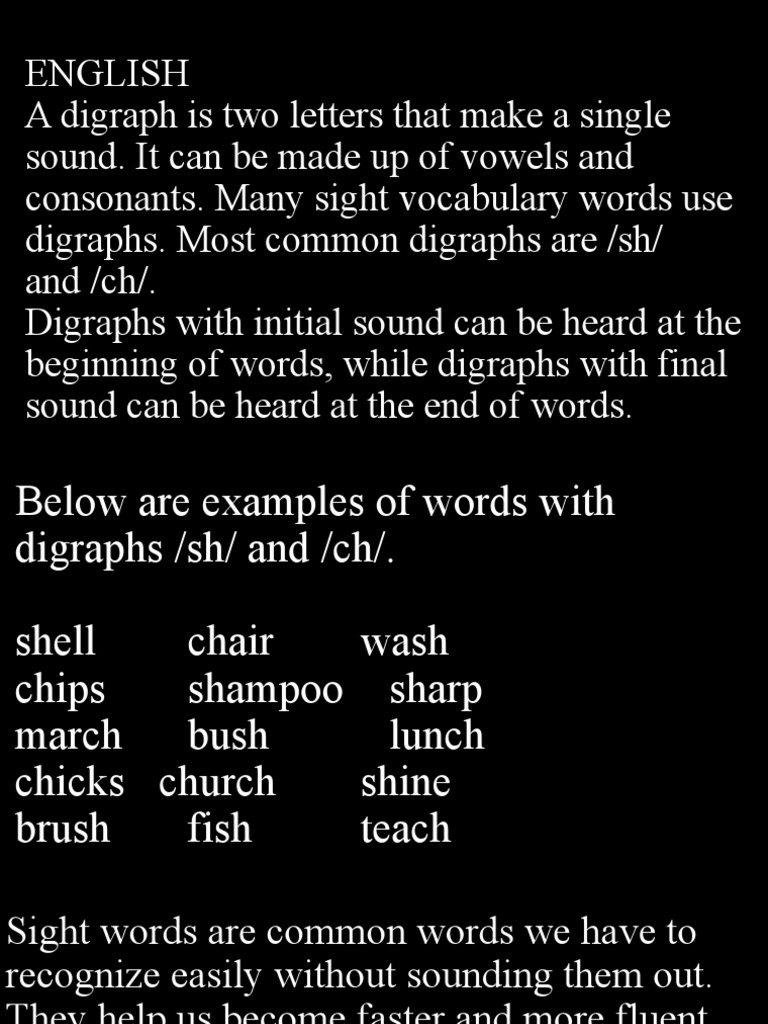 Common English Digraphs and Sight Words | PDF | Career & Growth ...