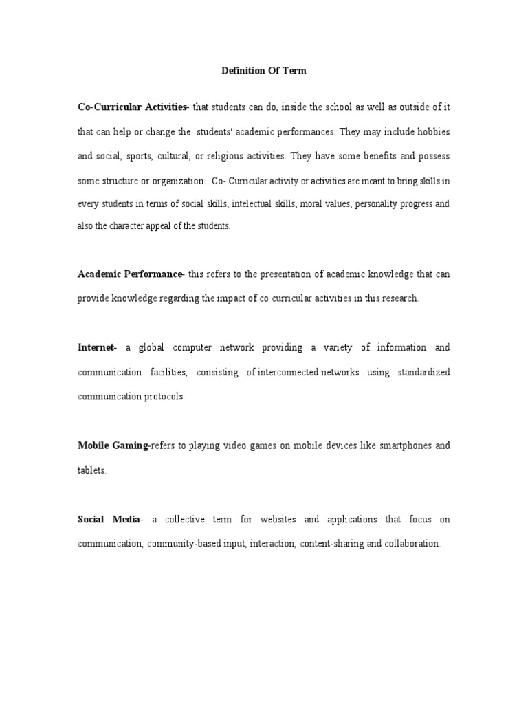 Co Curricular Activities Definition of Term | PDF