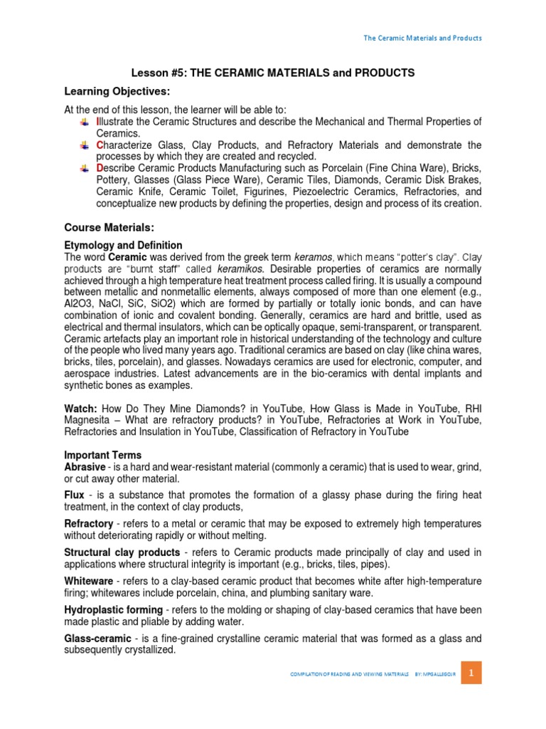 Overview of Ceramic Materials and Products | PDF | Ceramics | Glasses