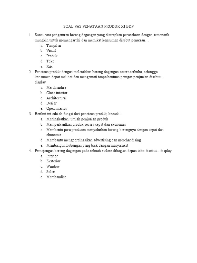 Soal Uas Penataan Produk Xi BDP | PDF
