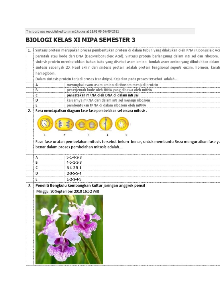 TEMPLATE SOAL AKM 20 SOAL Biologi Kelas Xi SMT 1 | PDF