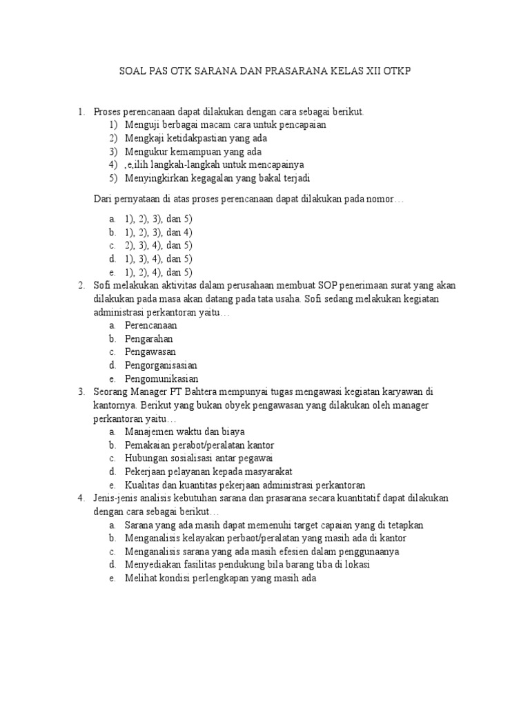 Soal Uas Otk Sarana Dan Prasarana Kelas Xii Otkp | PDF