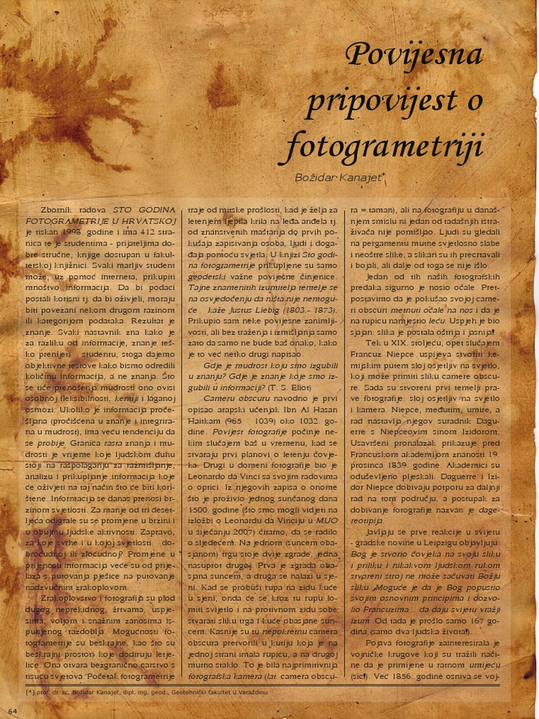 Fotogrametrija Povijest | PDF