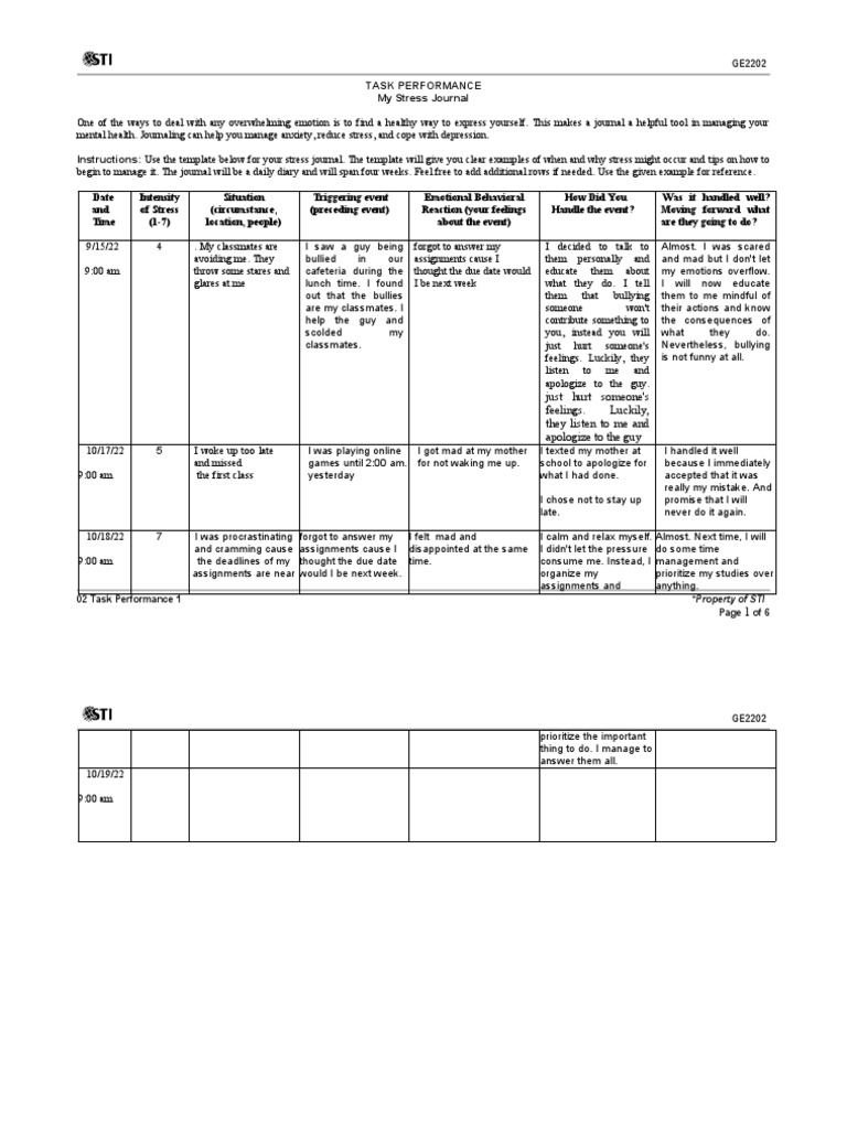 02 Task Performance 1 Pdf Stress Biology Emotions