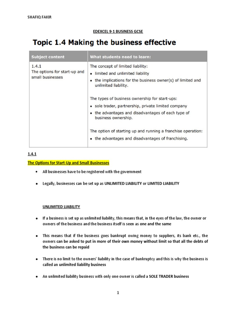 Gcse Business Topic 1.4 Making The Business Effective | Download Free ...